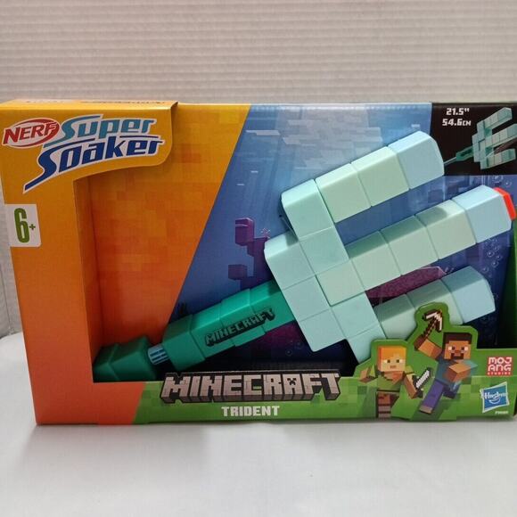 Nerf | Toys | Nerf Super Soaker Minecraft Trident Water Blaster Pull ...